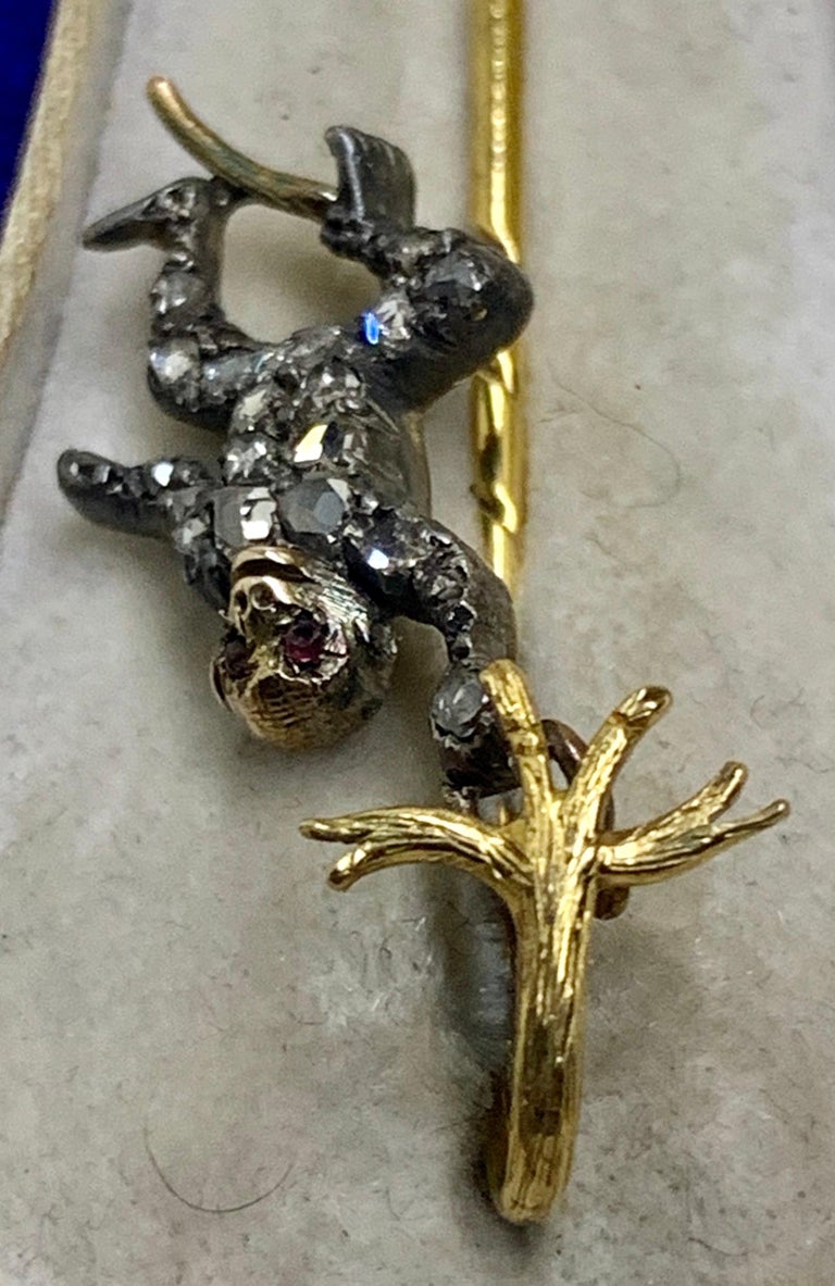 Diamond Novelty Monkey Stick Pin Circa 19th Century For Sale at 1stDibs