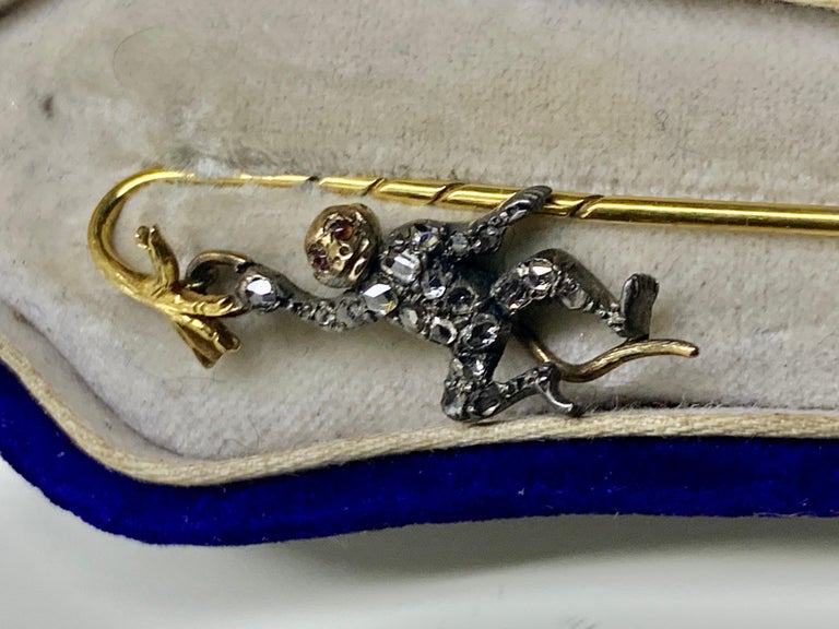 Diamond Novelty Monkey Stick Pin Circa 19th Century For Sale at 1stDibs