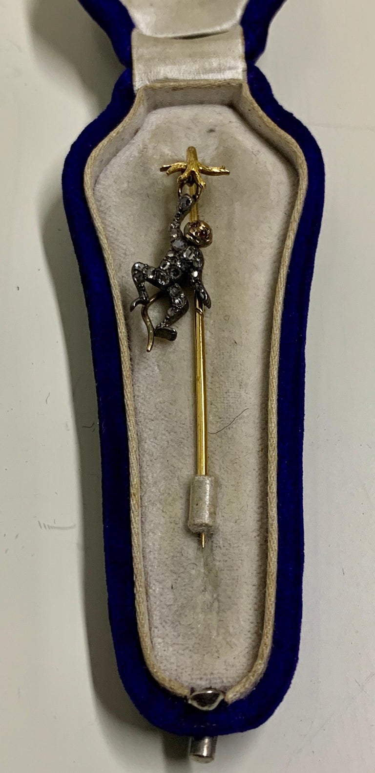 Diamond Novelty Monkey Stick Pin Circa 19th Century For Sale at 1stDibs