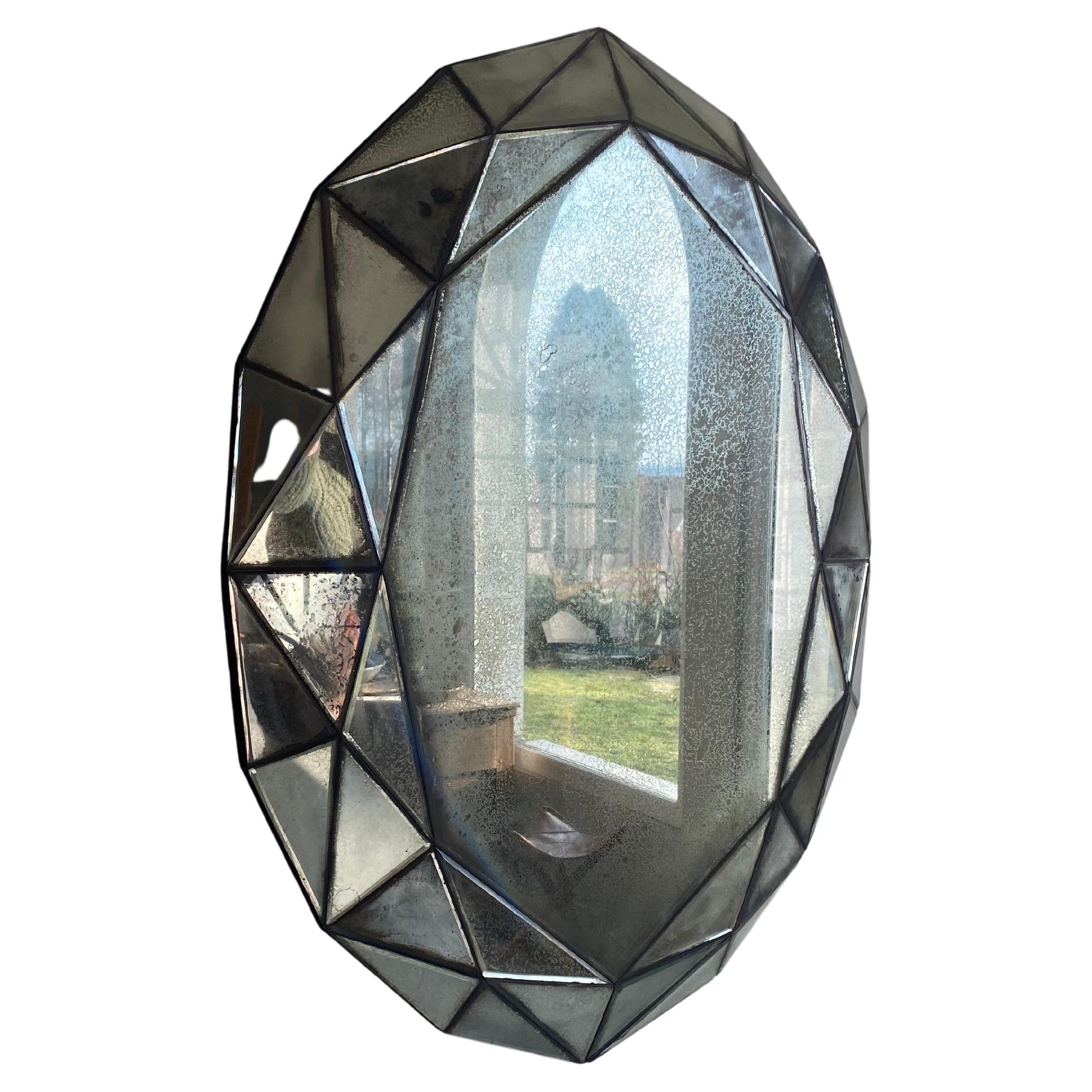 Pair of Diamond Shaped Mirrors with Wood Surround at 1stDibs