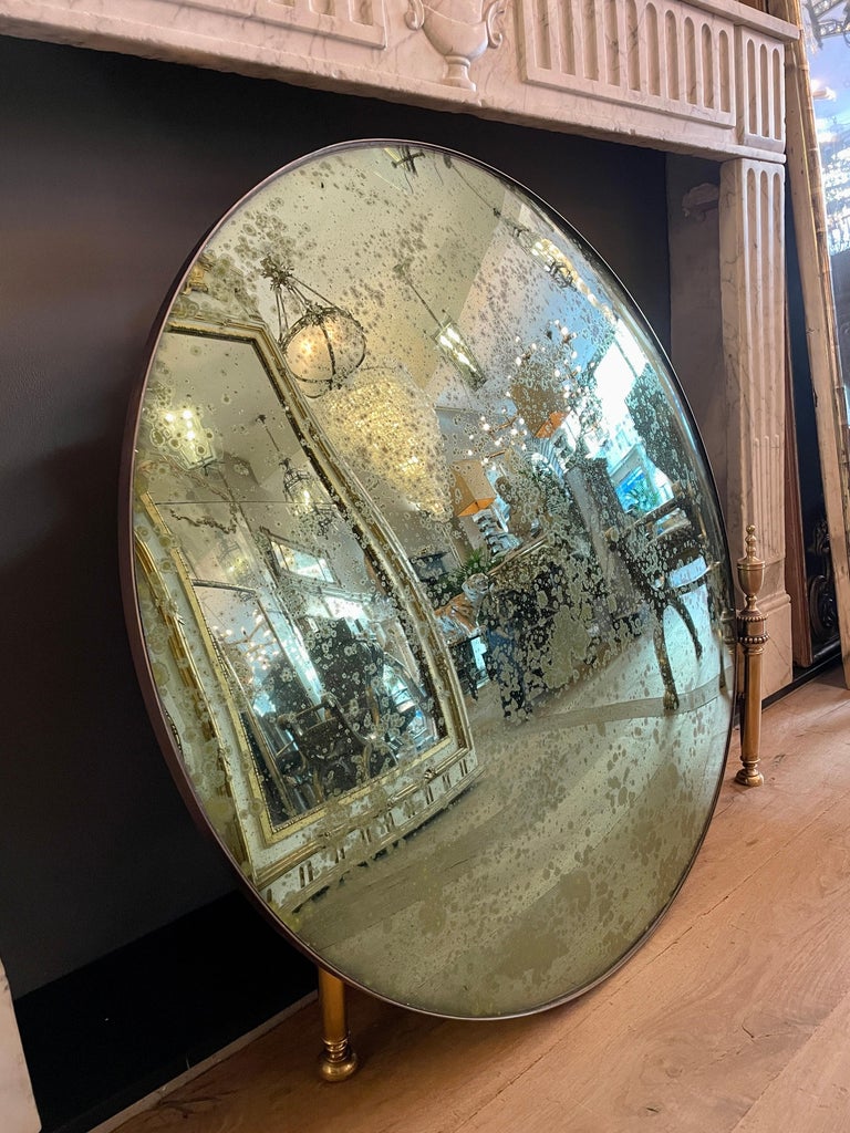 Distressed Green Convex Mirror For Sale at 1stDibs