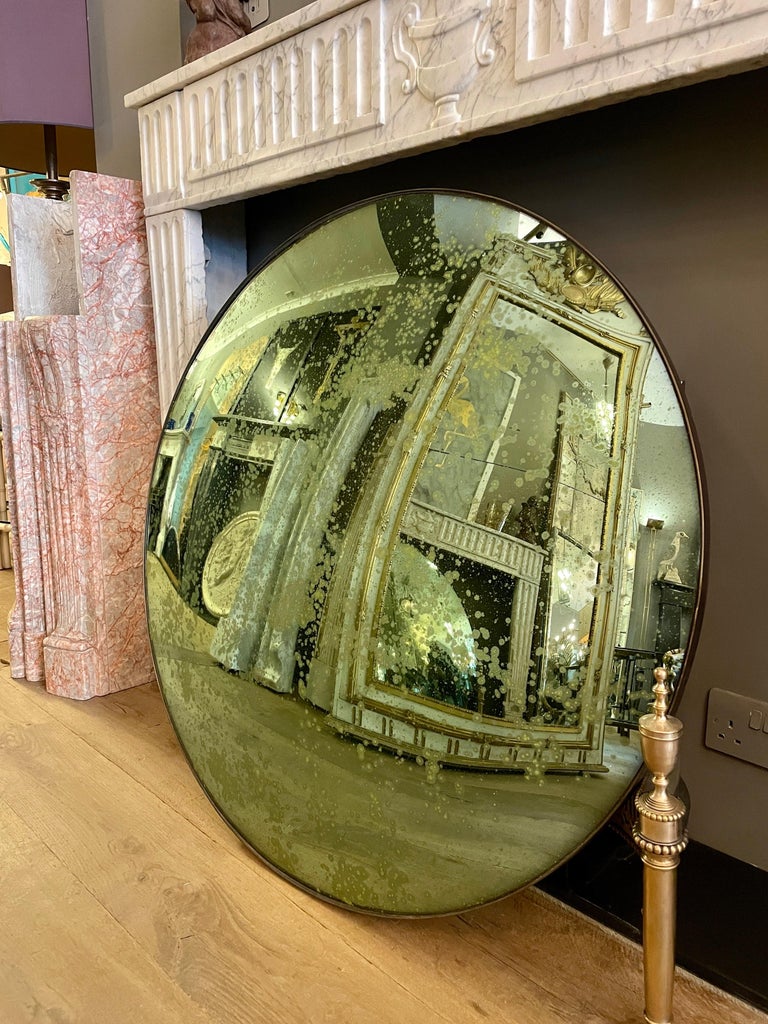 Distressed Green Convex Mirror For Sale at 1stDibs