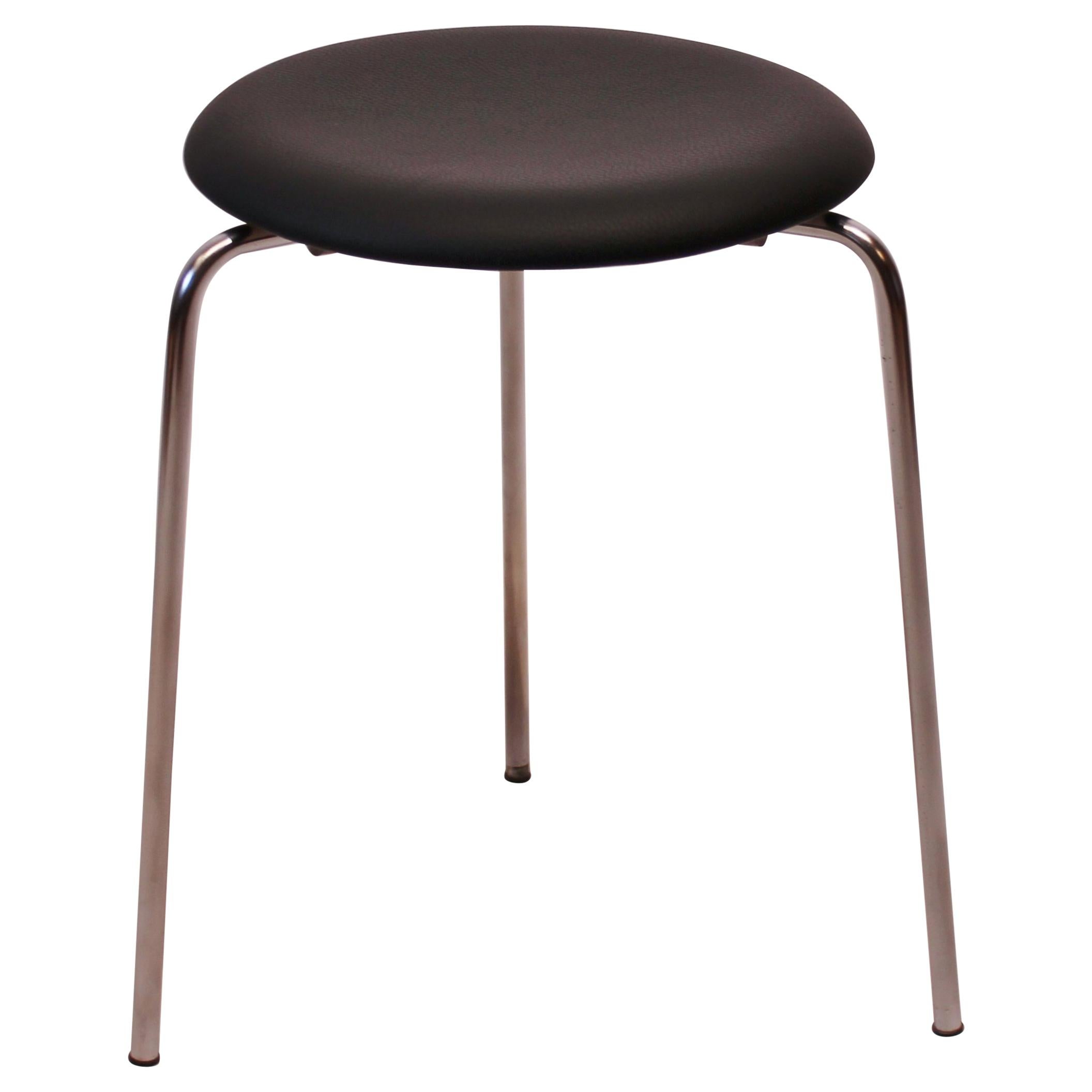 Dot Stool in Upholstered with Black Leather Designed by Arne Jacobsen ...