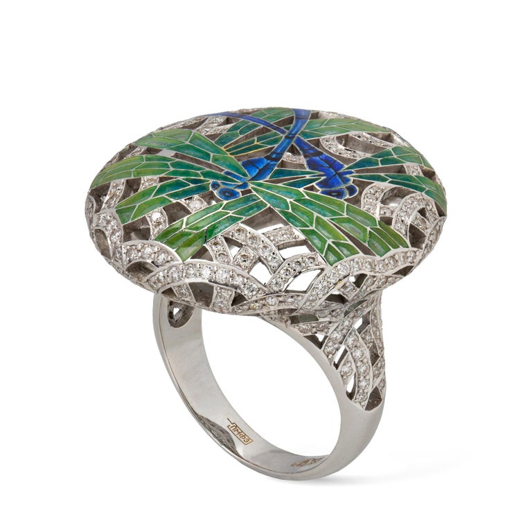 Dragonfly Enamel and Diamond Ring by Ilgiz F For Sale at 1stDibs
