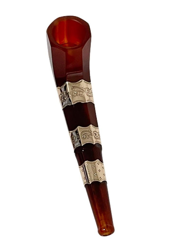 Dutch Carnelian Smoking Pipe with Gold Decorated Bands For Sale at ...