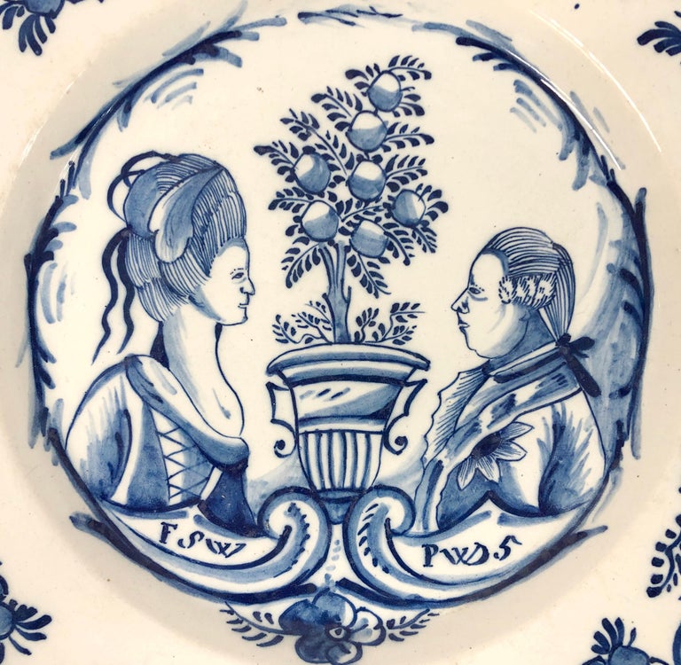 Dutch Delft Orangist Double Portrait Dish by De Porceleyne Lampetkan ...