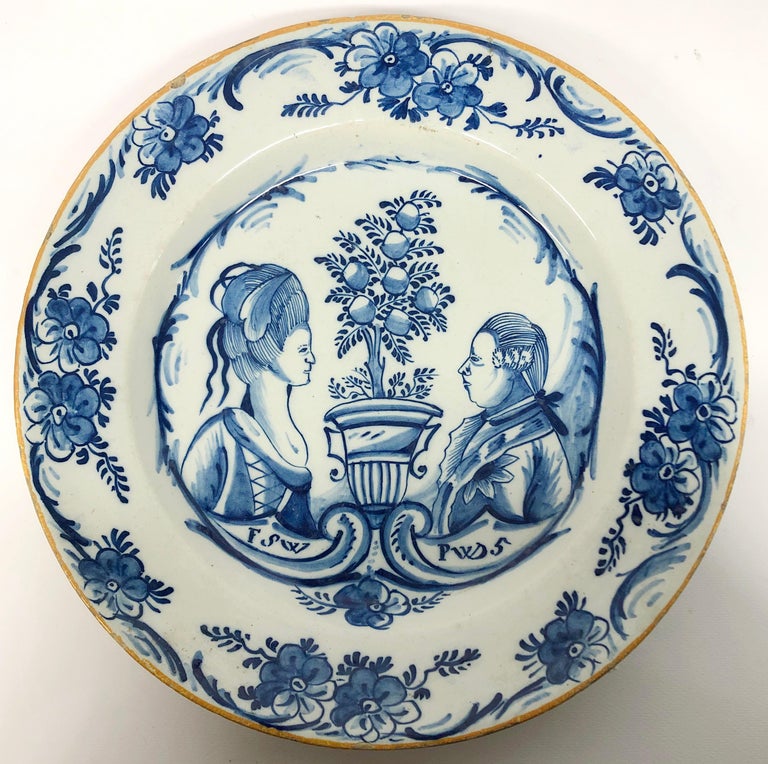 Dutch Delft Orangist Double Portrait Dish by De Porceleyne Lampetkan ...
