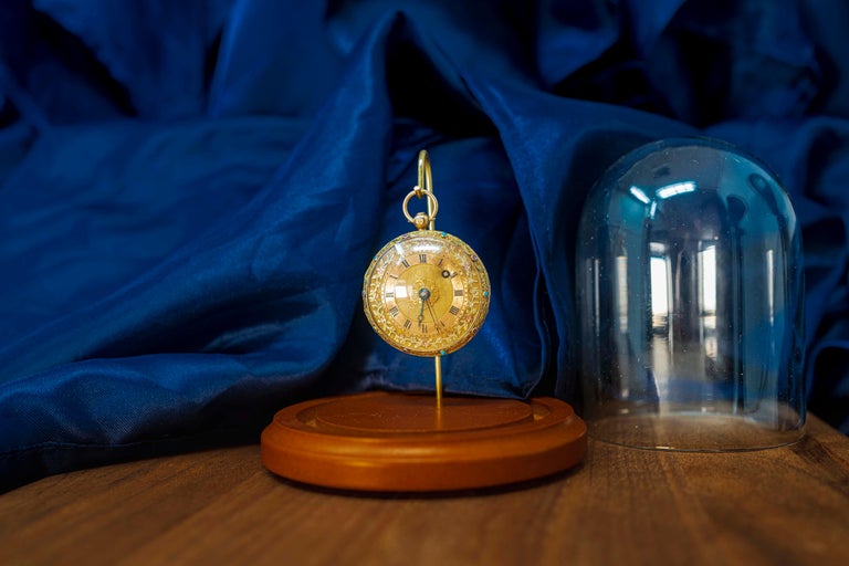 Early 18 Karat Multi-Color Yellow Gold Turquoise Amethyst Pocket Watch ...
