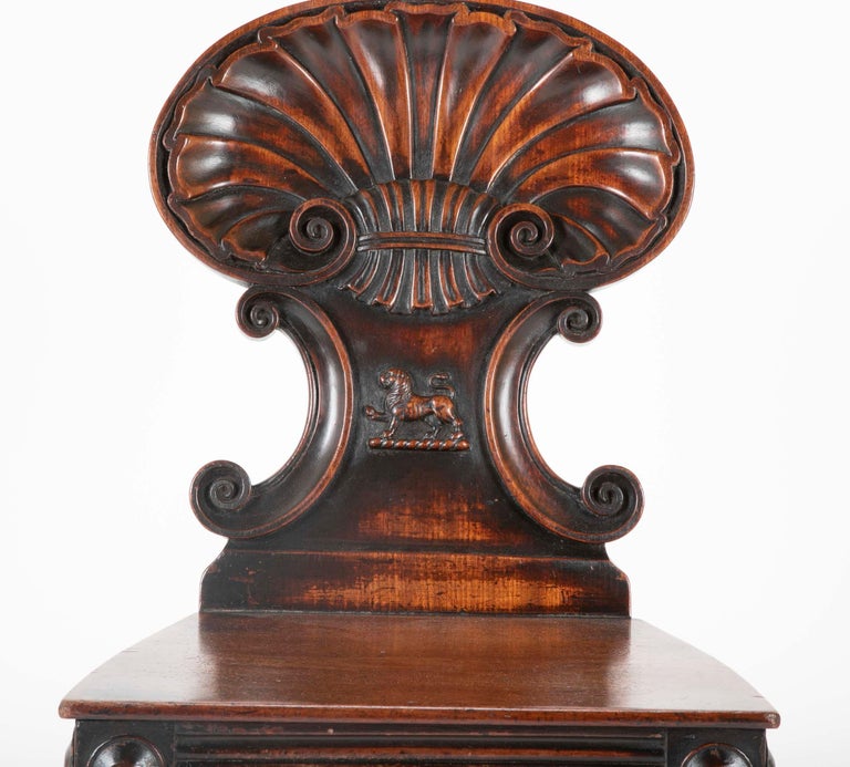 Early 19th Century Georgian Shell Back Hall Chair with Lion Carving at ...