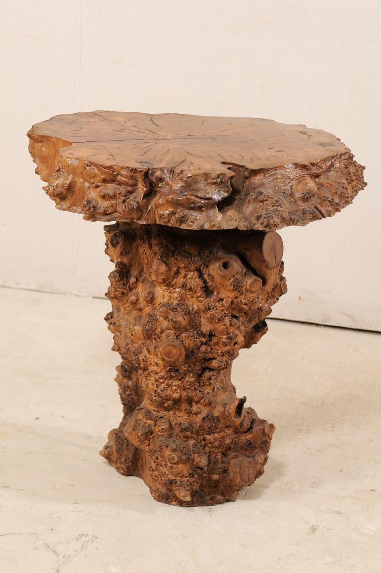 European Live-Edge Burl Side Table with Slab Top and Knobby Texture ...