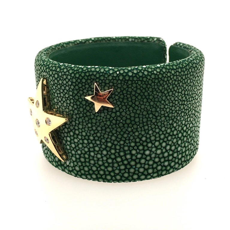 Fabulous Green Shagreen, Gold and Diamond Cuff Bracelet at 1stDibs ...