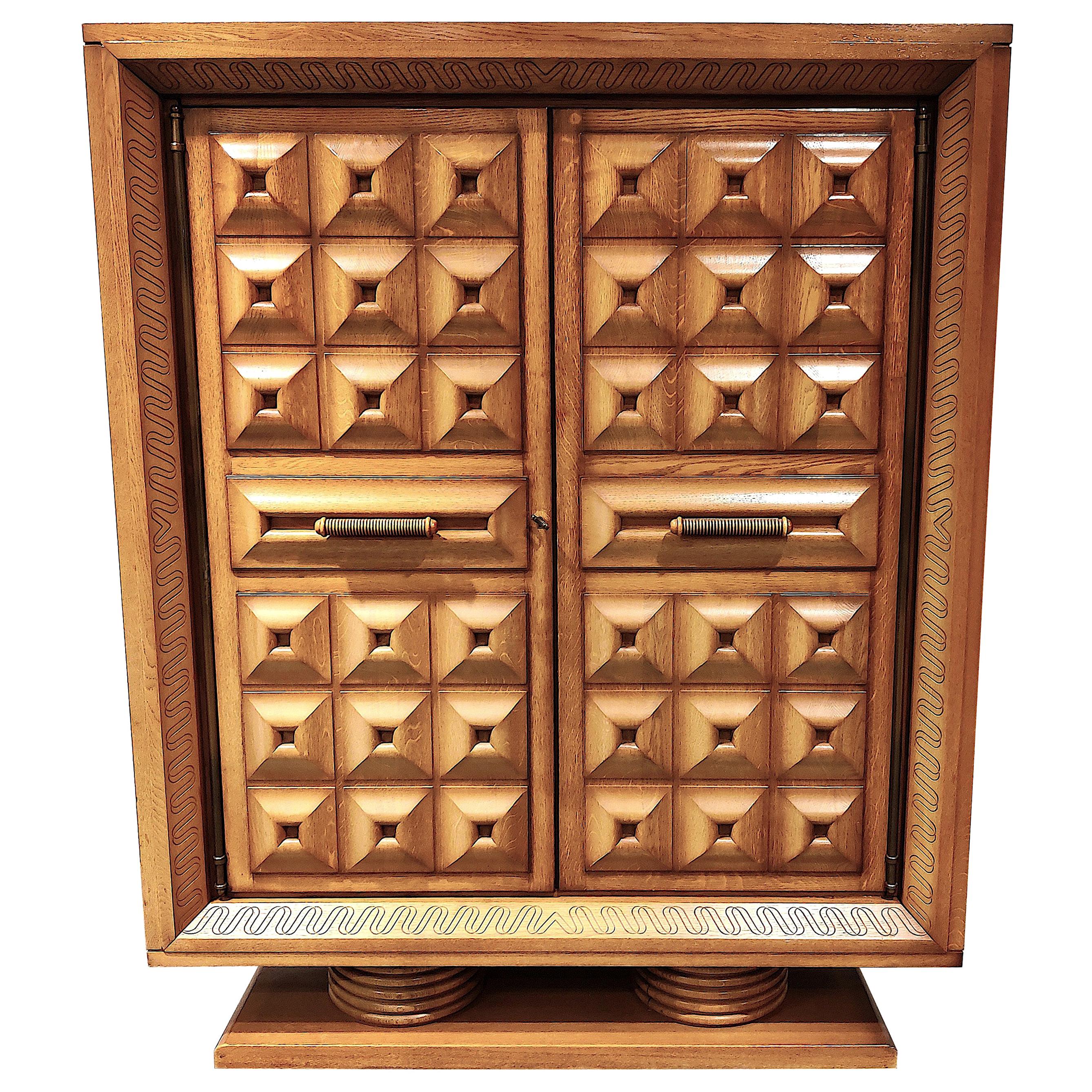 Fabulous Large Art Deco Oak Bar Cabinet by Charles Dudouyt with Glass ...