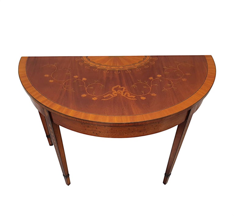 Fabulous Mid-20th Century Inlaid Demi Lune Table For Sale at 1stDibs