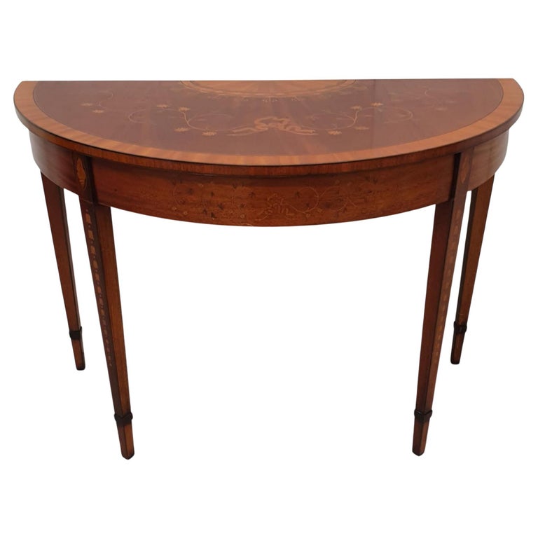 Fabulous Mid-20th Century Inlaid Demi Lune Table For Sale at 1stDibs