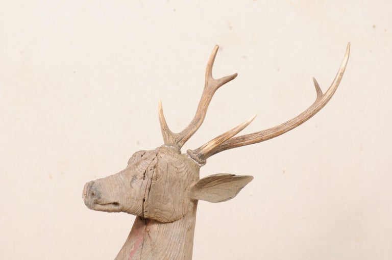 Fabulous Pair of 19th C. British Colonial Hand Carved Wood Deer with ...
