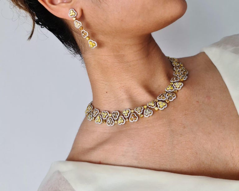 Fancy Colored Diamond Necklace and Earring Set in 18 Karat Gold at 1stDibs