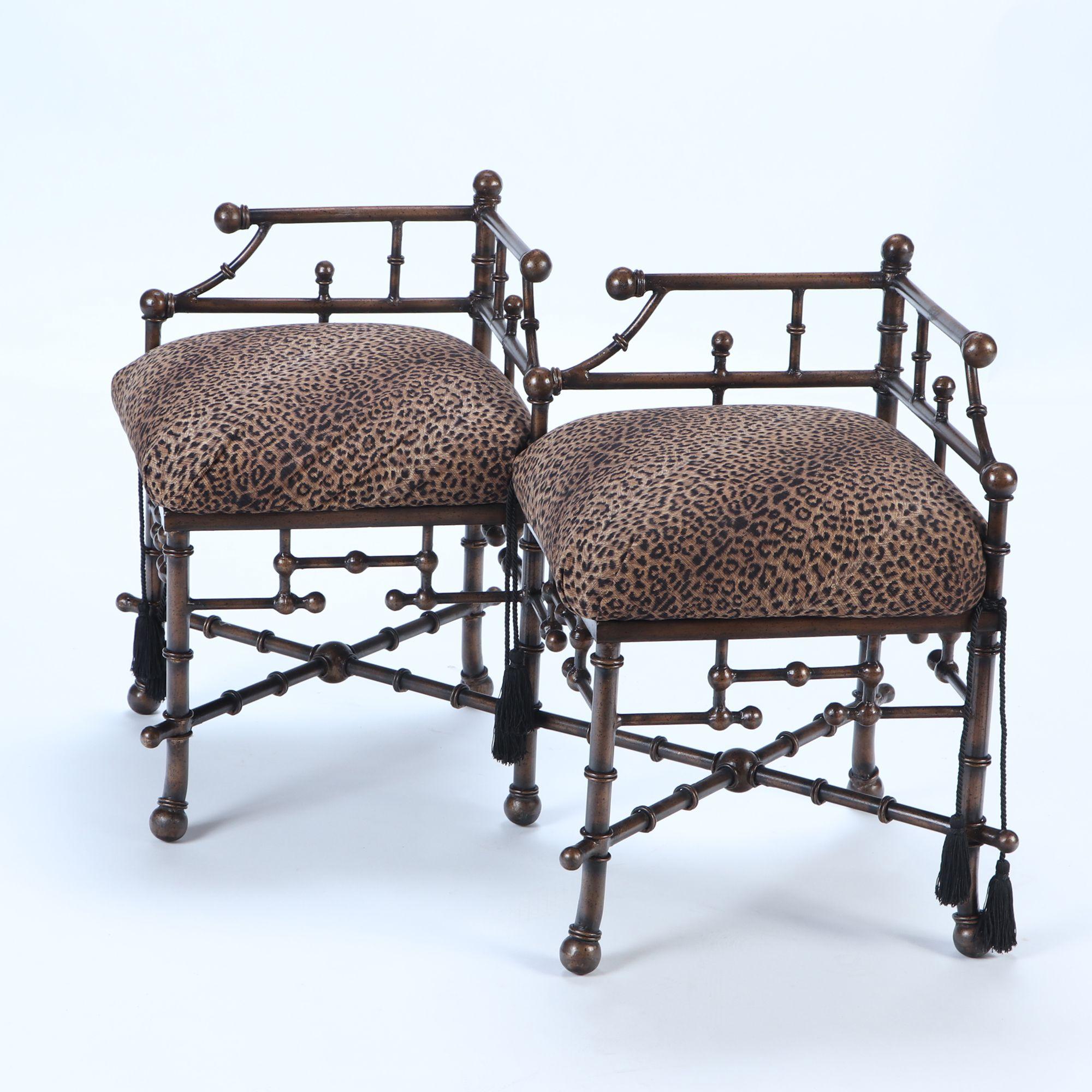 Faux Bamboo Metal Settee with Cheetah Upholstery For Sale at 1stDibs