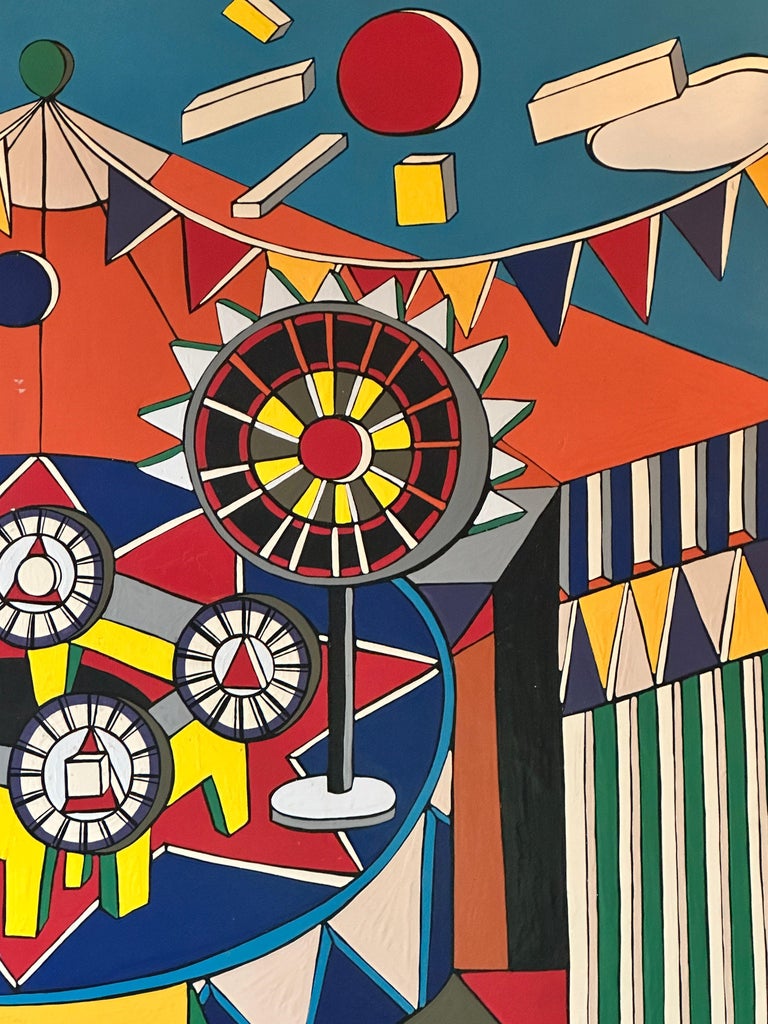 Festive Circus Celebration Large Acrylic Painting Signed L. Rise For ...