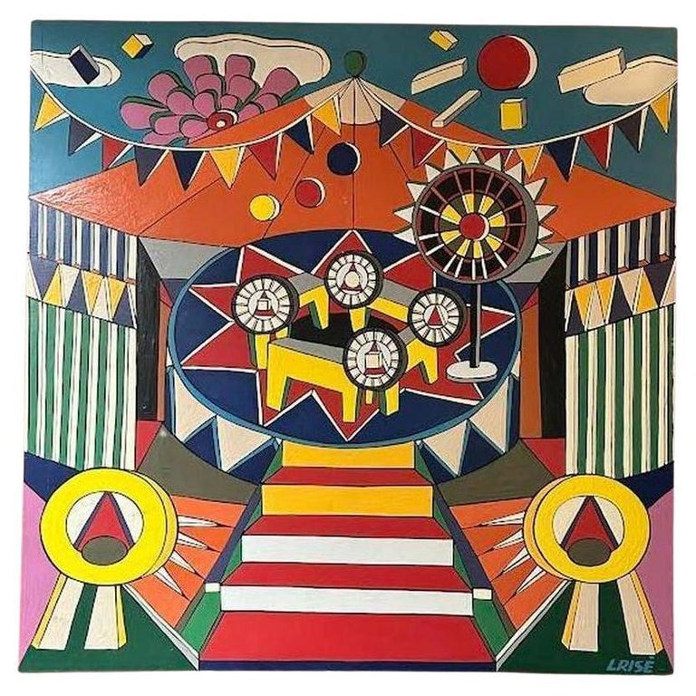 Festive Circus Celebration Large Acrylic Painting Signed L. Rise For ...