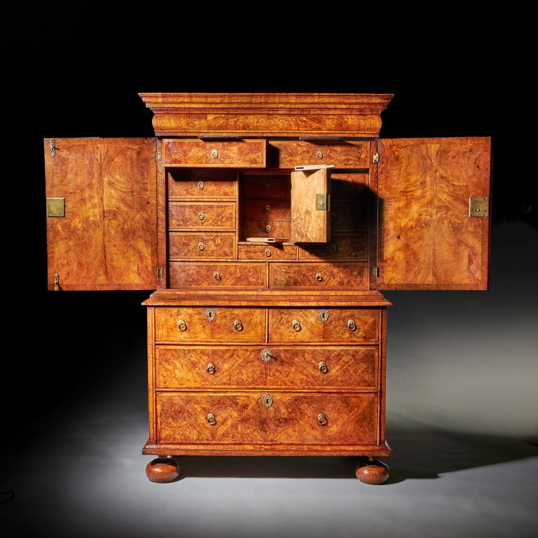 Fine 17th Century William and Mary Burl Walnut Cabinet on Chest, Circa ...