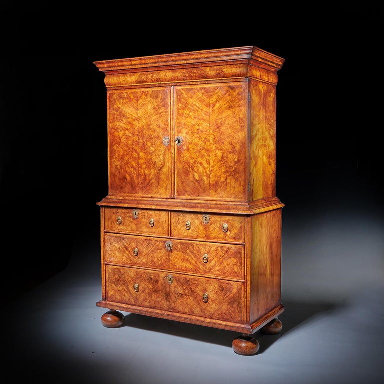 Fine 17th Century William and Mary Burl Walnut Cabinet on Chest, Circa ...