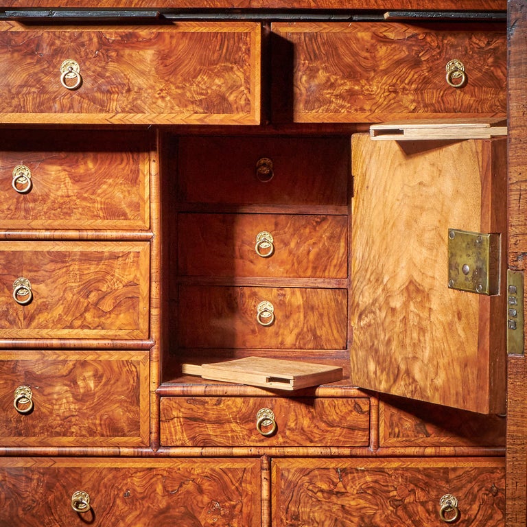 Fine 17th Century William and Mary Burl Walnut Cabinet on Chest, Circa ...