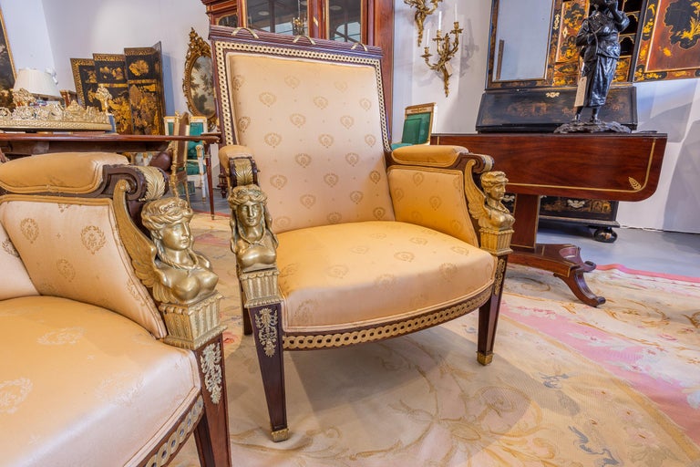 Fine and Large Pair of 19th C. Empire Mahogany and Gilt Bronze Mounted ...