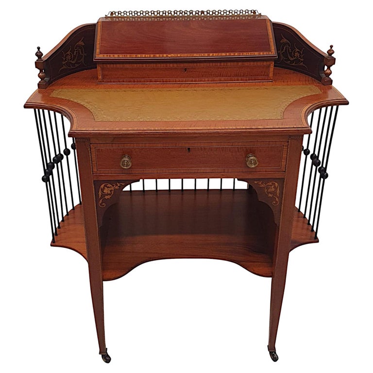Fine and Unusual Edwardian Inlaid Leather Top Desk For Sale at 1stDibs