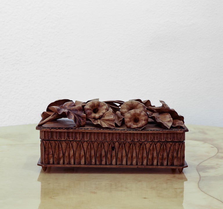 Fine Carved Wood Box with Morning Glories For Sale at 1stDibs