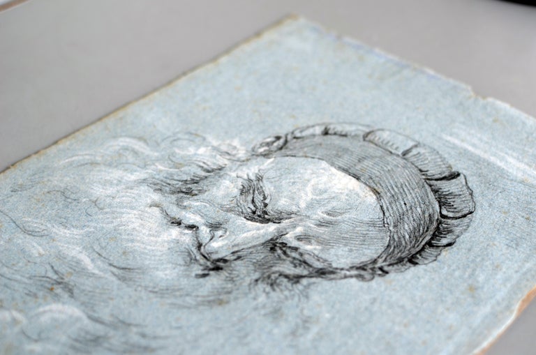 A fine chiaroscuro drawing of a pensive Bearded Venetian Man on blue ...