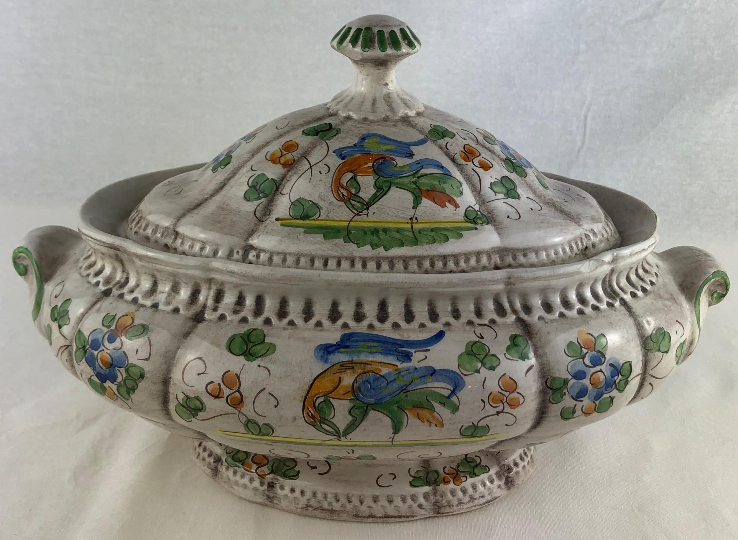 Fine French Faience Hand Painted Soup Tureen and Underplate at 1stDibs