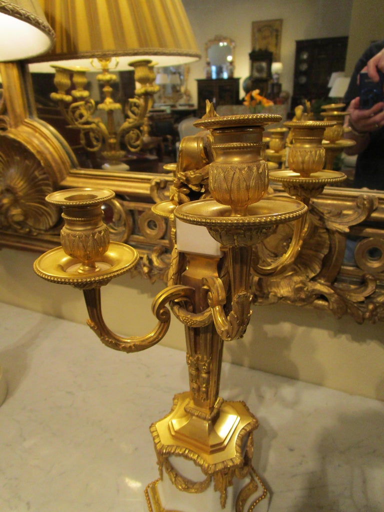 Fine Pair of 19th C. French Louis XVI Carrara Marble and Gilt Bronze ...