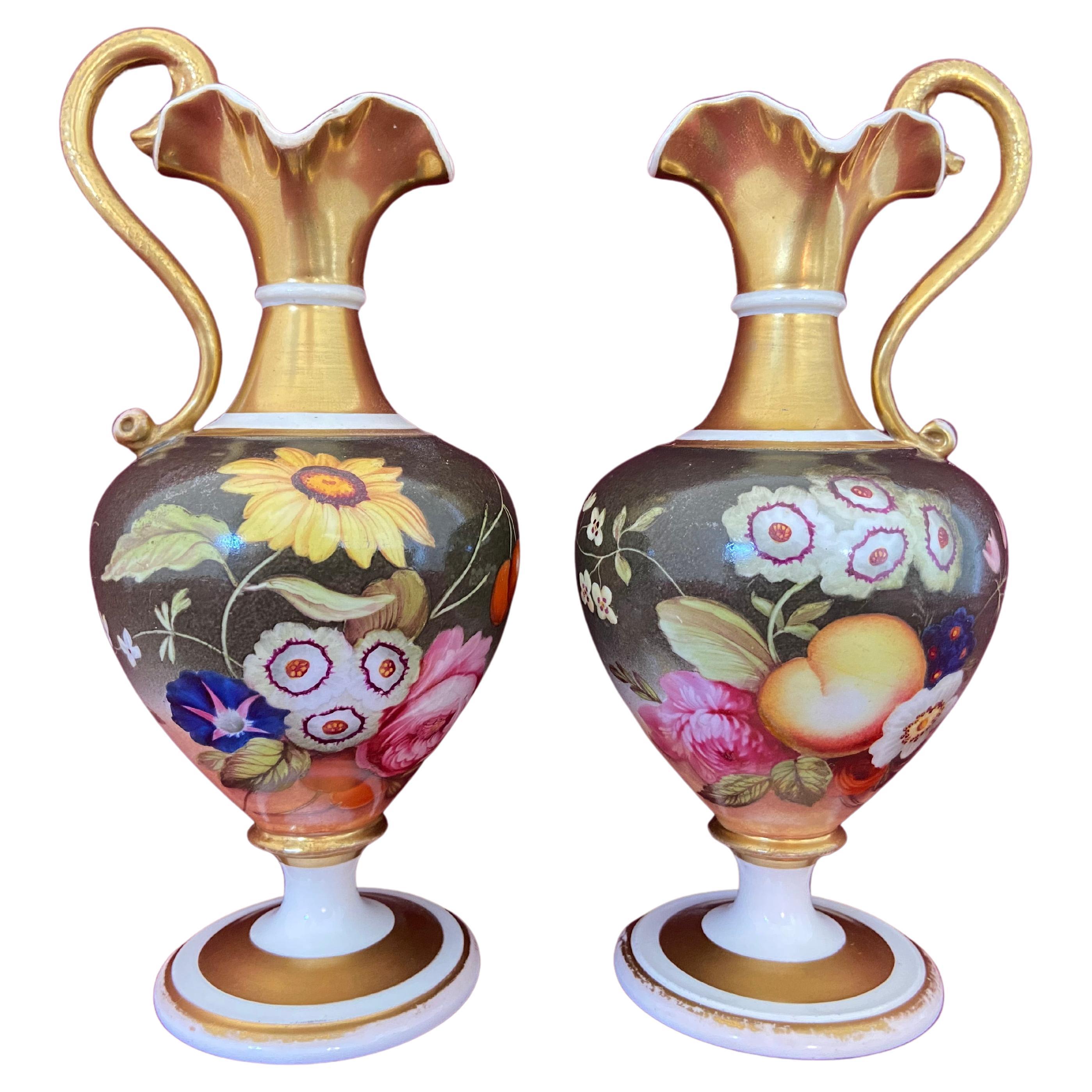 A rare pair of Coalport porcelain vases decorated by Thomas Baxter For ...