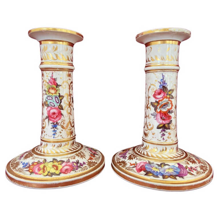 Fine Pair of Derby Porcelain Candlesticks C.1815-25 For Sale at 1stDibs