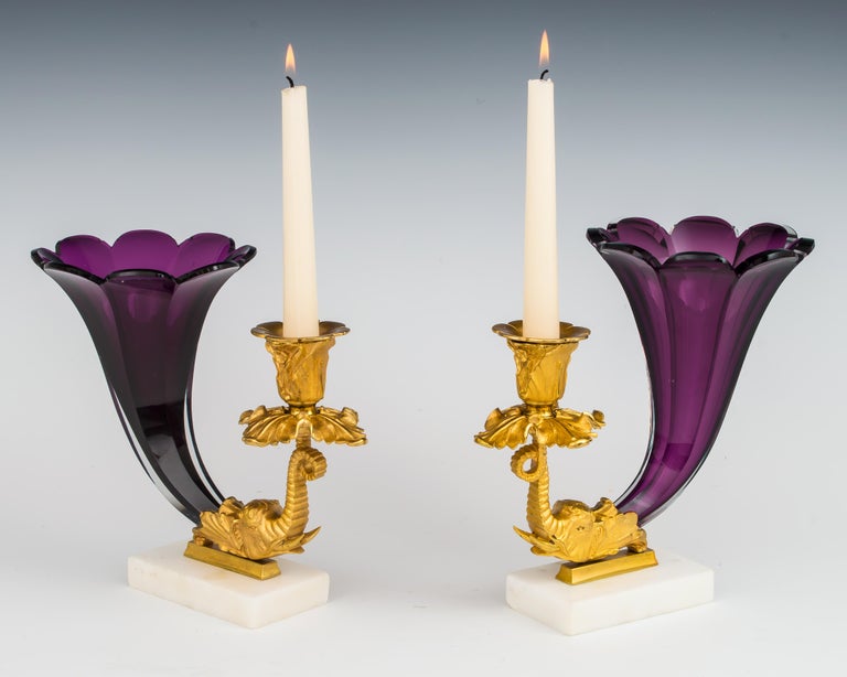 Fine Pair of Early Victorian Amethyst Cornucopia Candlesticks For Sale ...