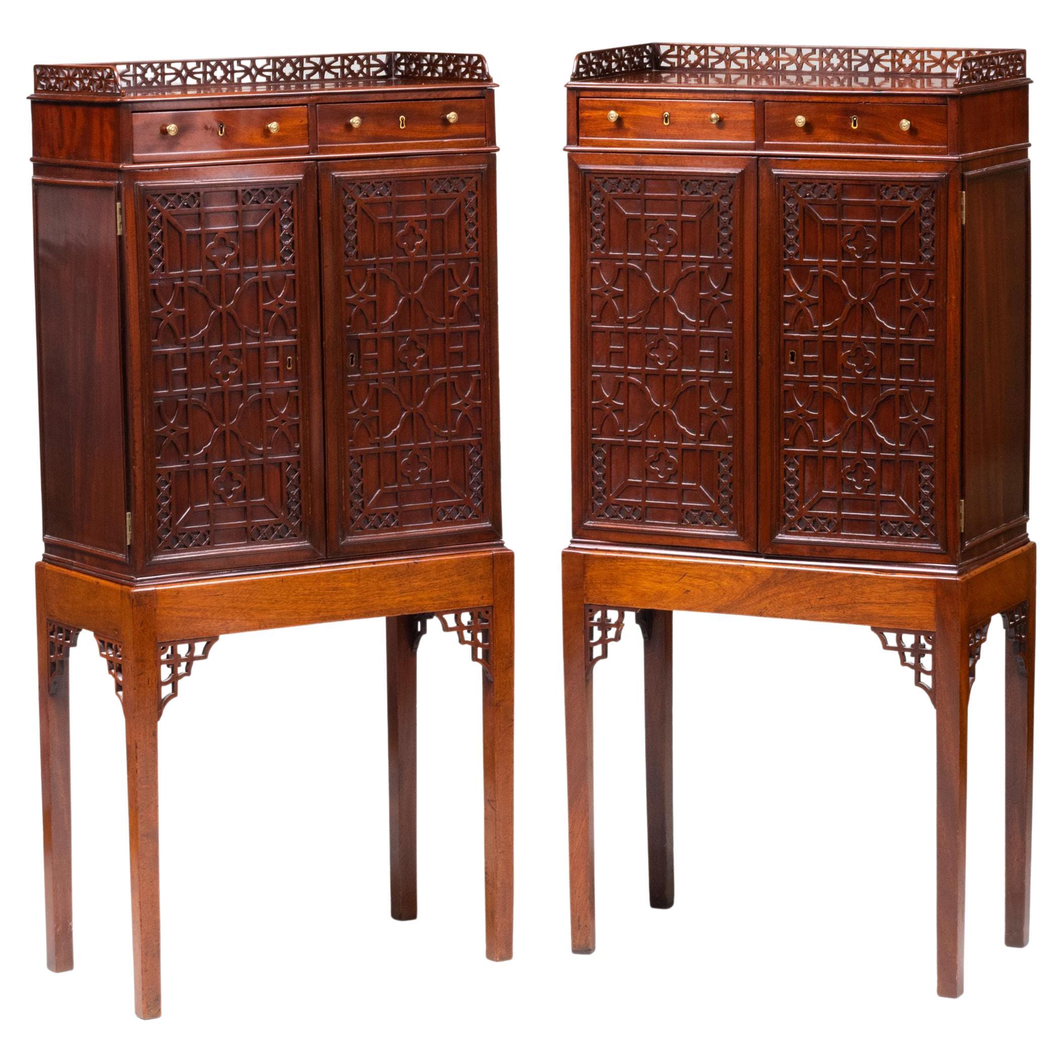 Fine Pair of George III Mahogany Fretwork Cabinets on Stands at 1stDibs