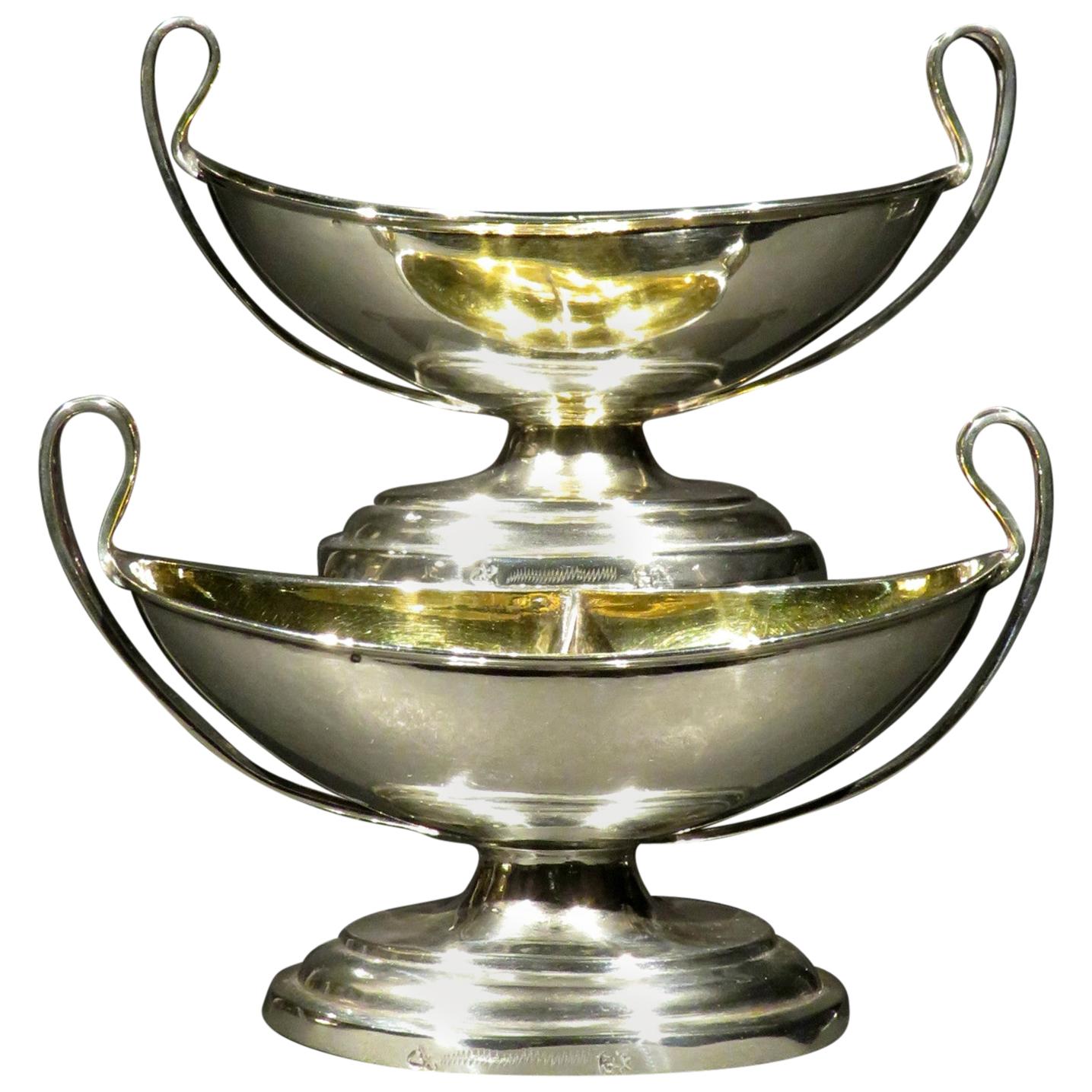 Set of 4 Mid-Century Modern Silver Salt Cellars with Cobalt Blue Glass ...