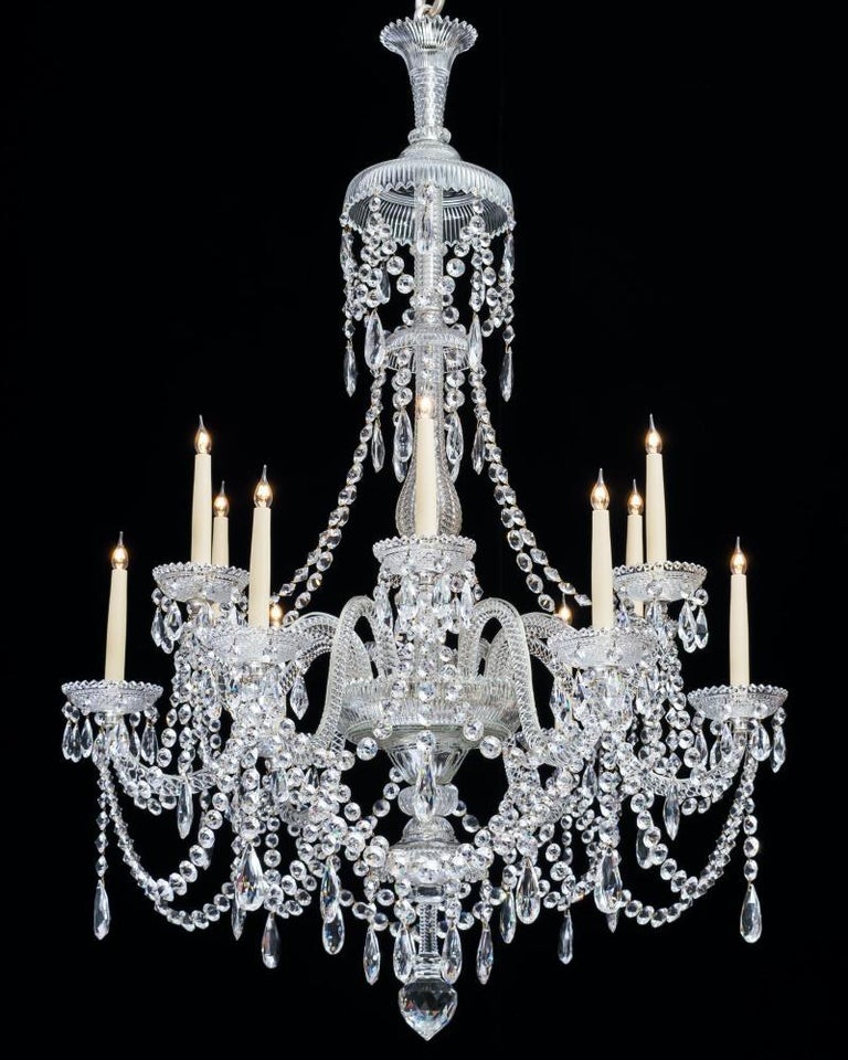 Fine Pair of Twelve Light Cut Glass Antique Chandeliers by Perry and Co ...