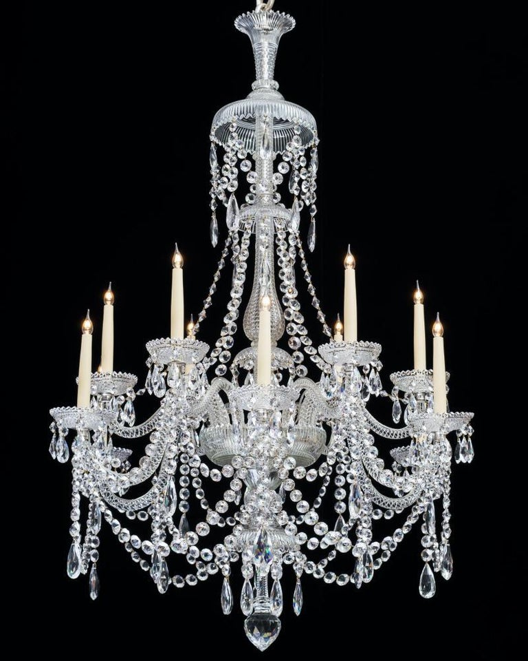 Fine Pair of Twelve Light Cut Glass Antique Chandeliers by Perry and Co ...