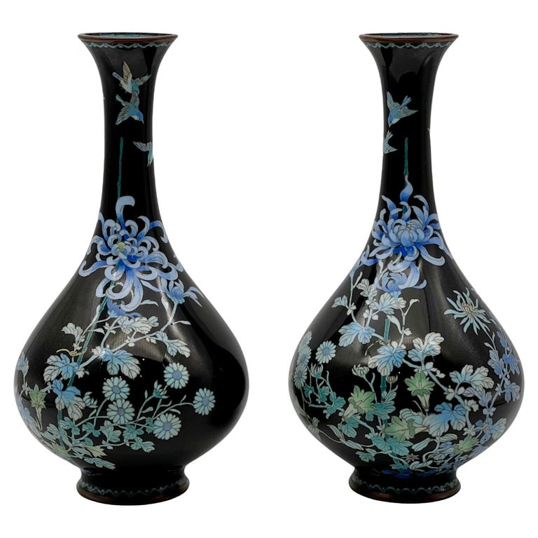 A Fine Pair Pair of Japanese Cloisonne Enamel Oviform Vases. Meiji ...