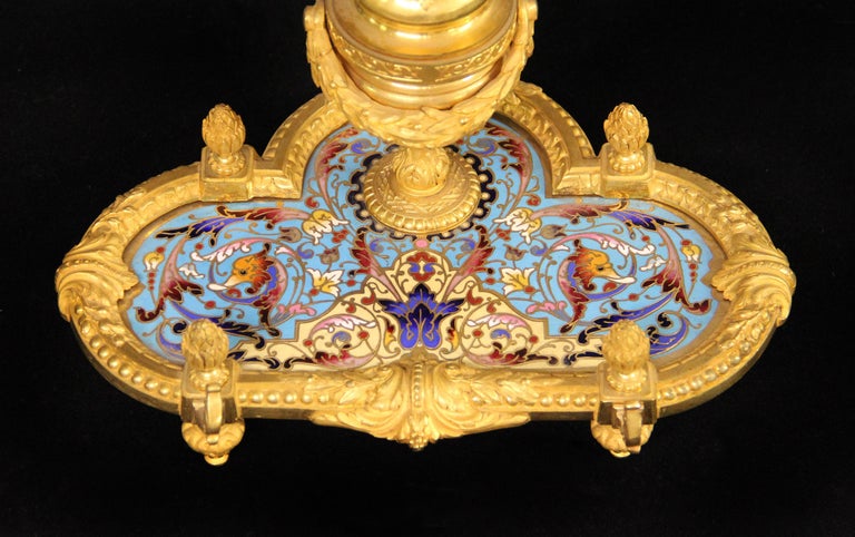 Fine Quality Late 19th Century Gilt Bronze and Champlevé Enamel Inkwell ...