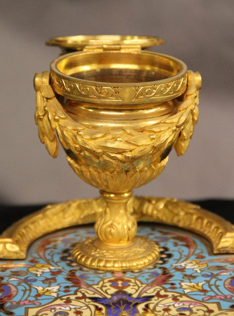 Fine Quality Late 19th Century Gilt Bronze and Champlevé Enamel Inkwell ...