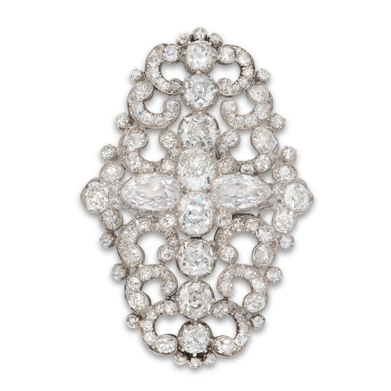 Fine Victorian Diamond Scroll Brooch For Sale at 1stDibs