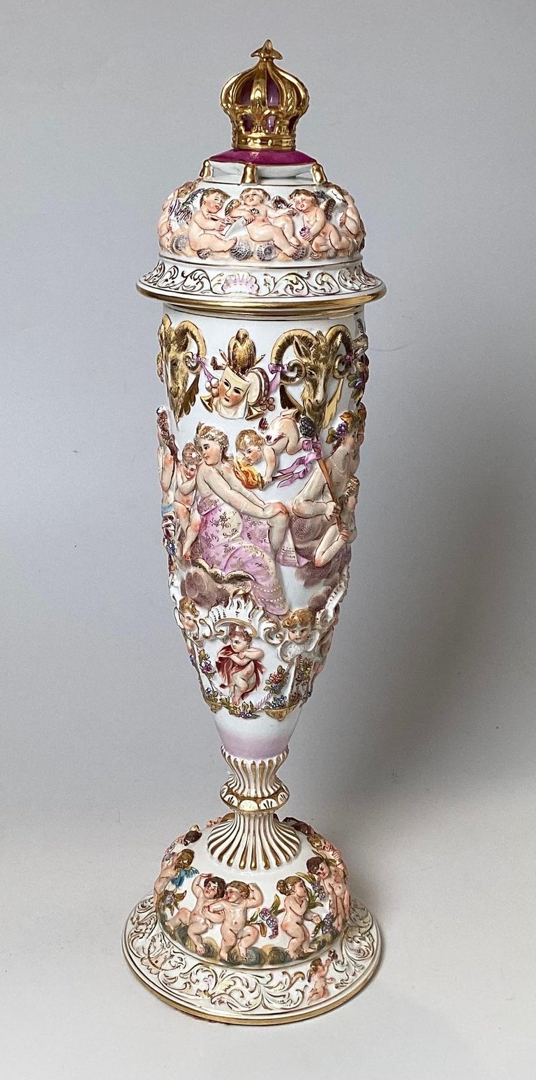 A Finely Detailed Capodimonte 19th Century Covered Urn, Italy For Sale ...