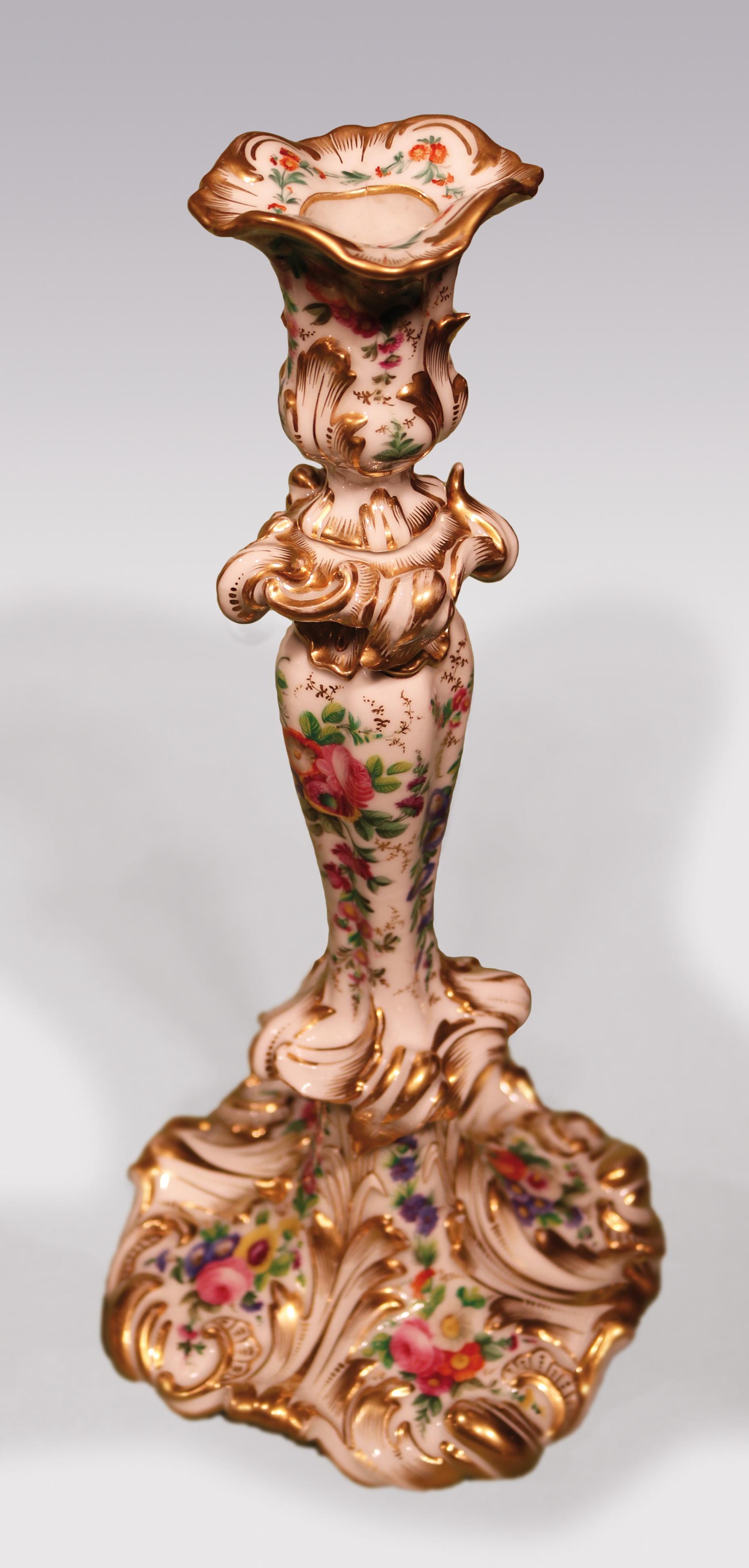Flamboyant Pair of 19th Century Paris Porcelain Candlesticks at 1stDibs