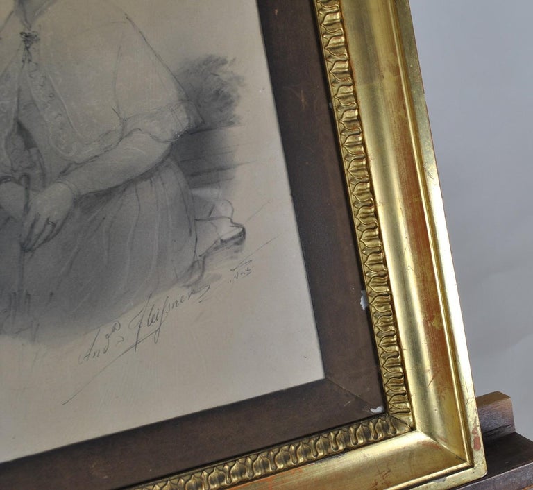 Fleisner, Pair of Drawings, Couple of Young People, circa 1842 For Sale ...