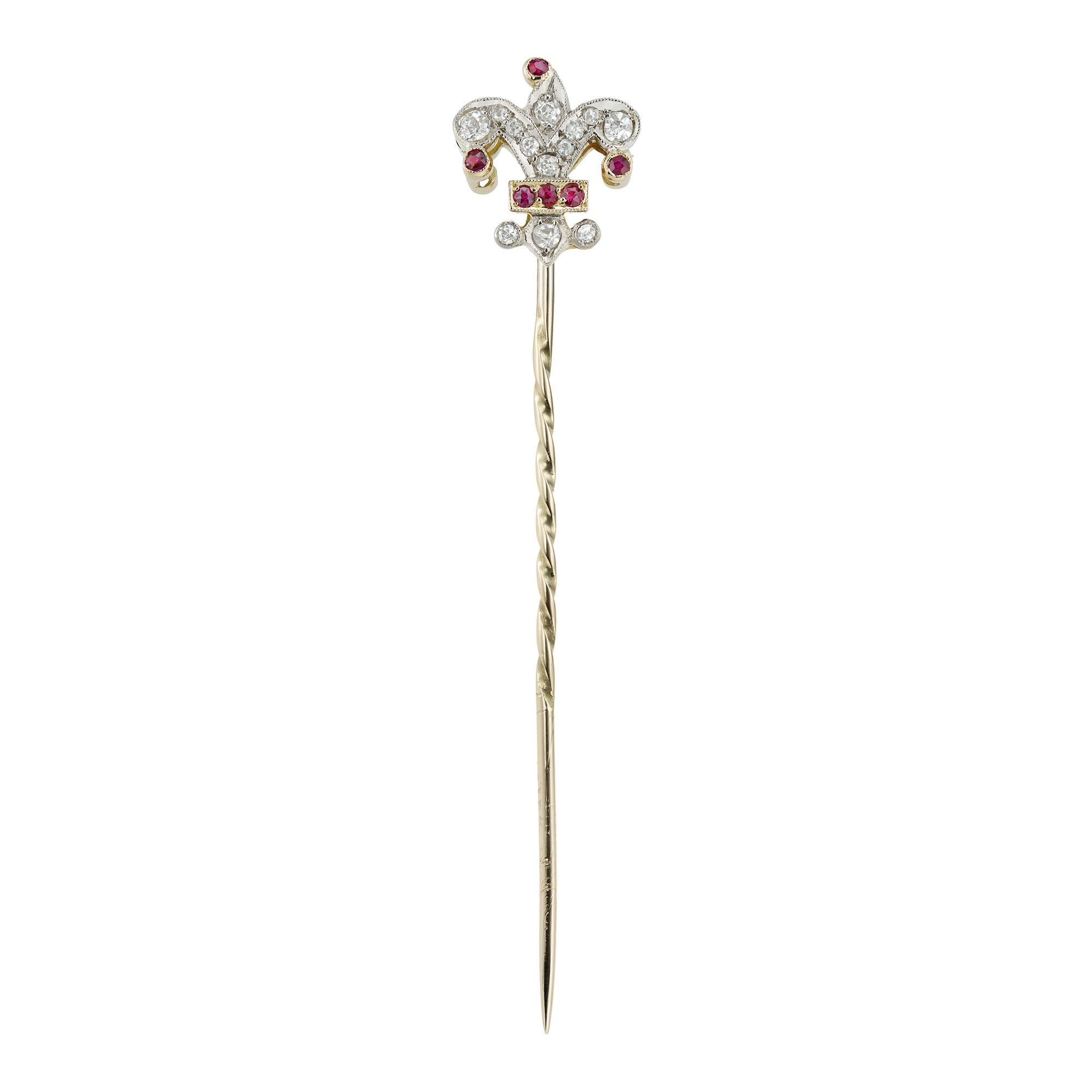 A Fleur-de-lis Ruby And Diamond Stick-pin For Sale at 1stDibs