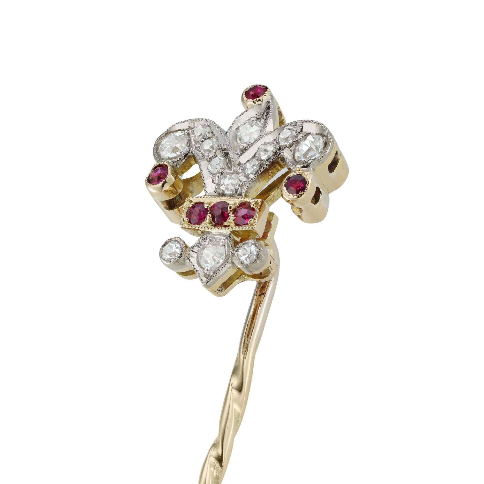 A Fleur-de-lis Ruby And Diamond Stick-pin For Sale at 1stDibs