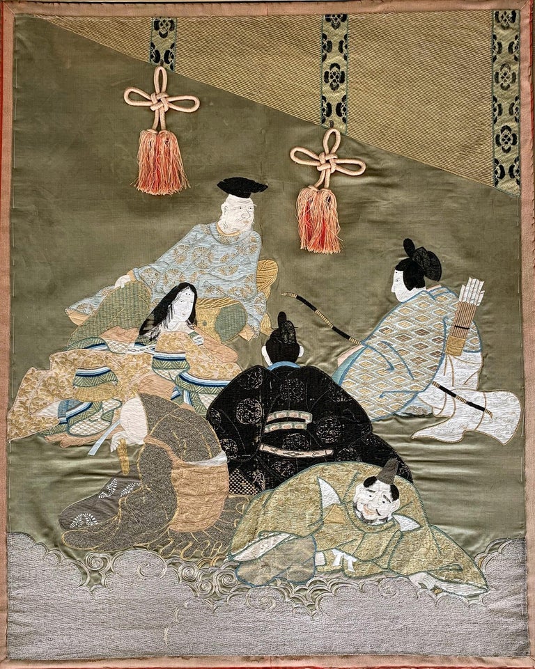 Framed Japanese Embroidery Textile Art from Meiji Period at 1stDibs