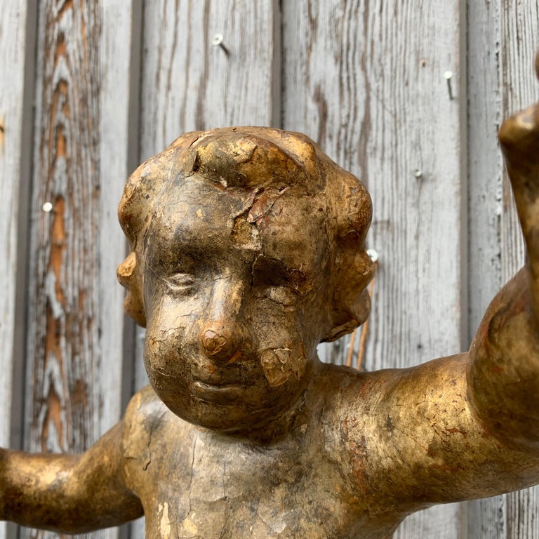 French 18th Century Gilt Wood and Hand-Carved Angel For Sale at 1stDibs